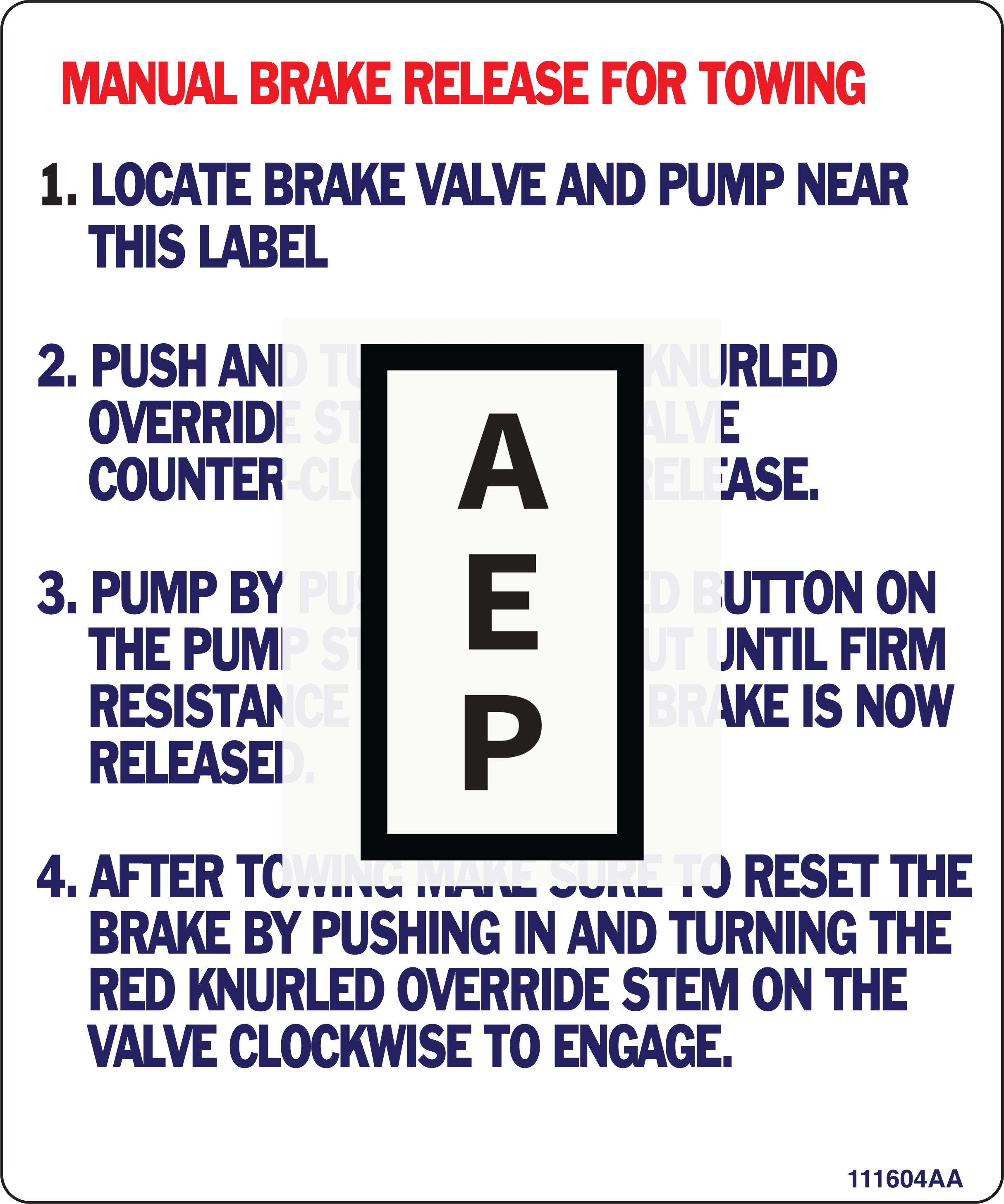 Skyjack Lift 111604 Brake Release Decal | Aerial Equipment Parts