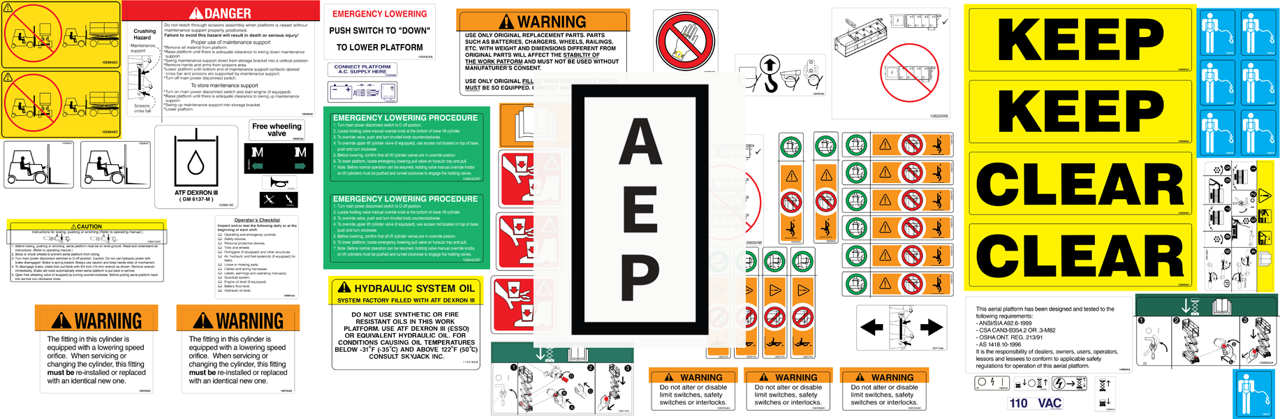 Skyjack Decal Kit, Ansi SJ3 129980 | Aerial Equipment Parts