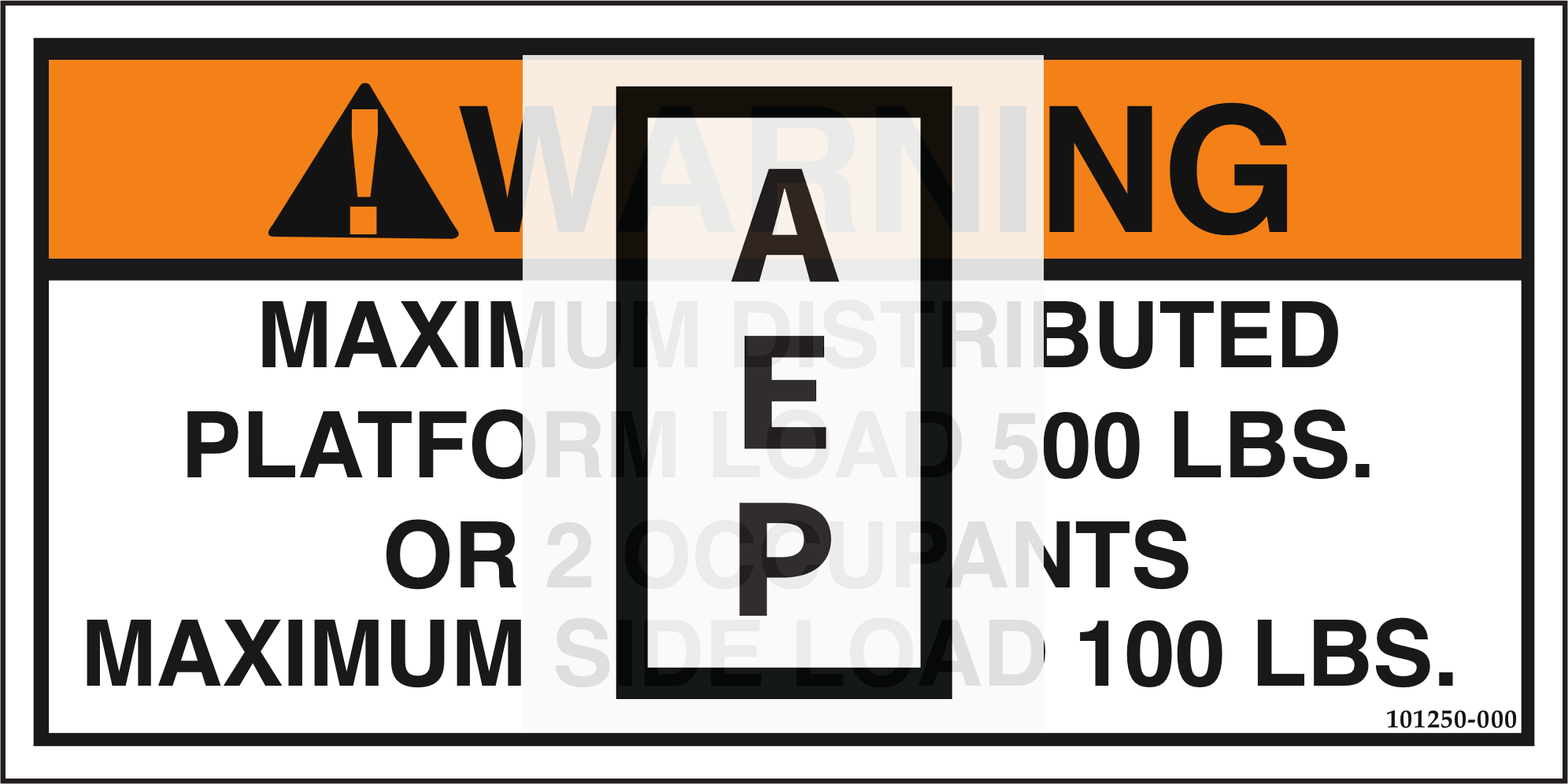 Upright Decal, Label Max Load 101250 000 | Aerial Equipment Parts